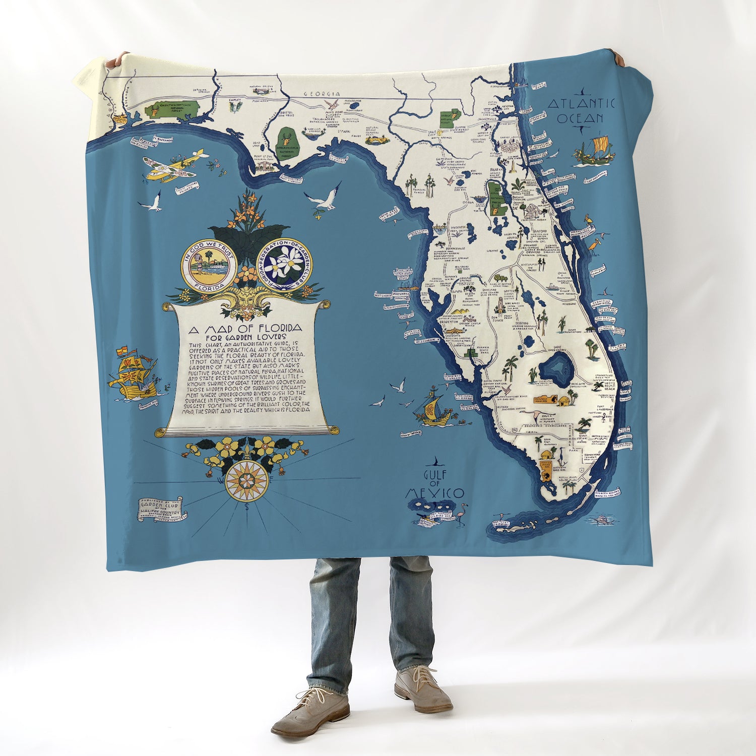 Florida Public Gardens Vintage Map, 1934 Blanket – Maritime Tribes USA