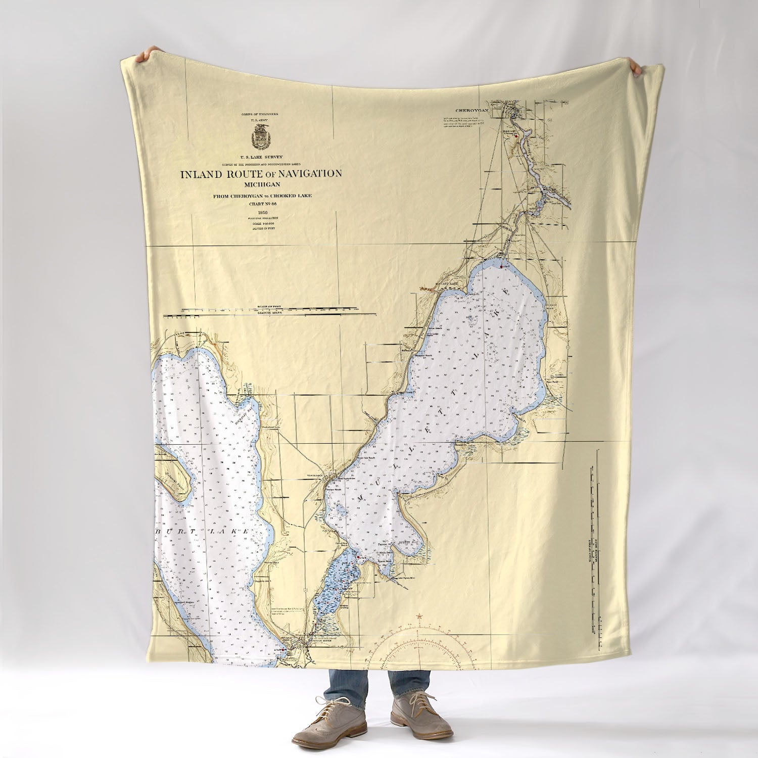 Mullet Lake MI Nautical Chart Blanket – Maritime Tribes USA