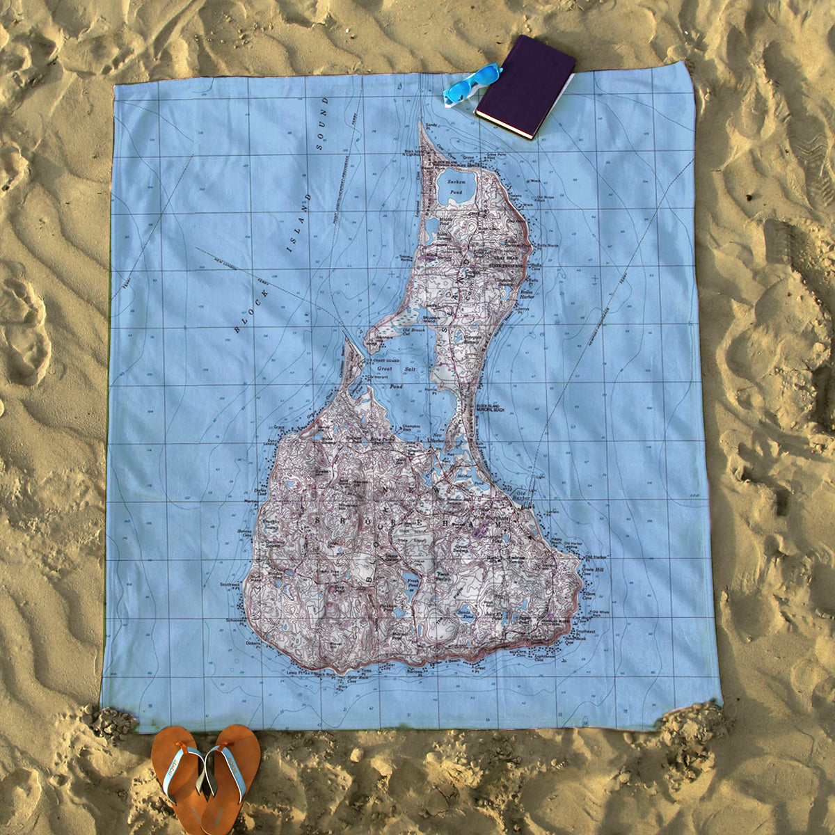 Block Island Vintage Topo Map Blanket – Maritime Tribes USA